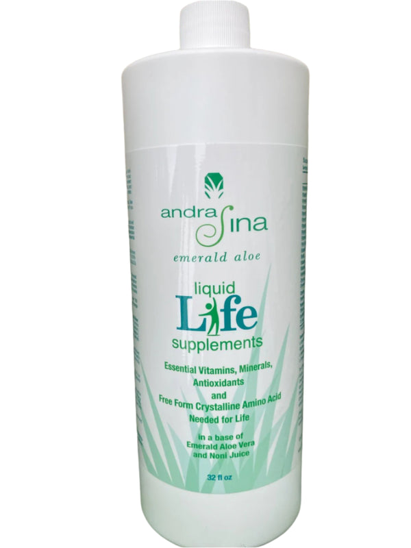 Liquid Life Vitamins+Emerald Aloe 32 oz. - Andra Sina Skincare